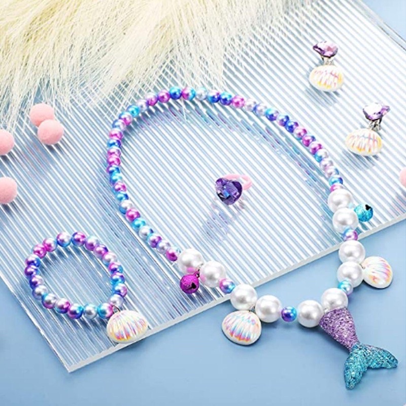 Mermaid Pearl Shell Necklace Pendant Earrings Rings Set Princess ...