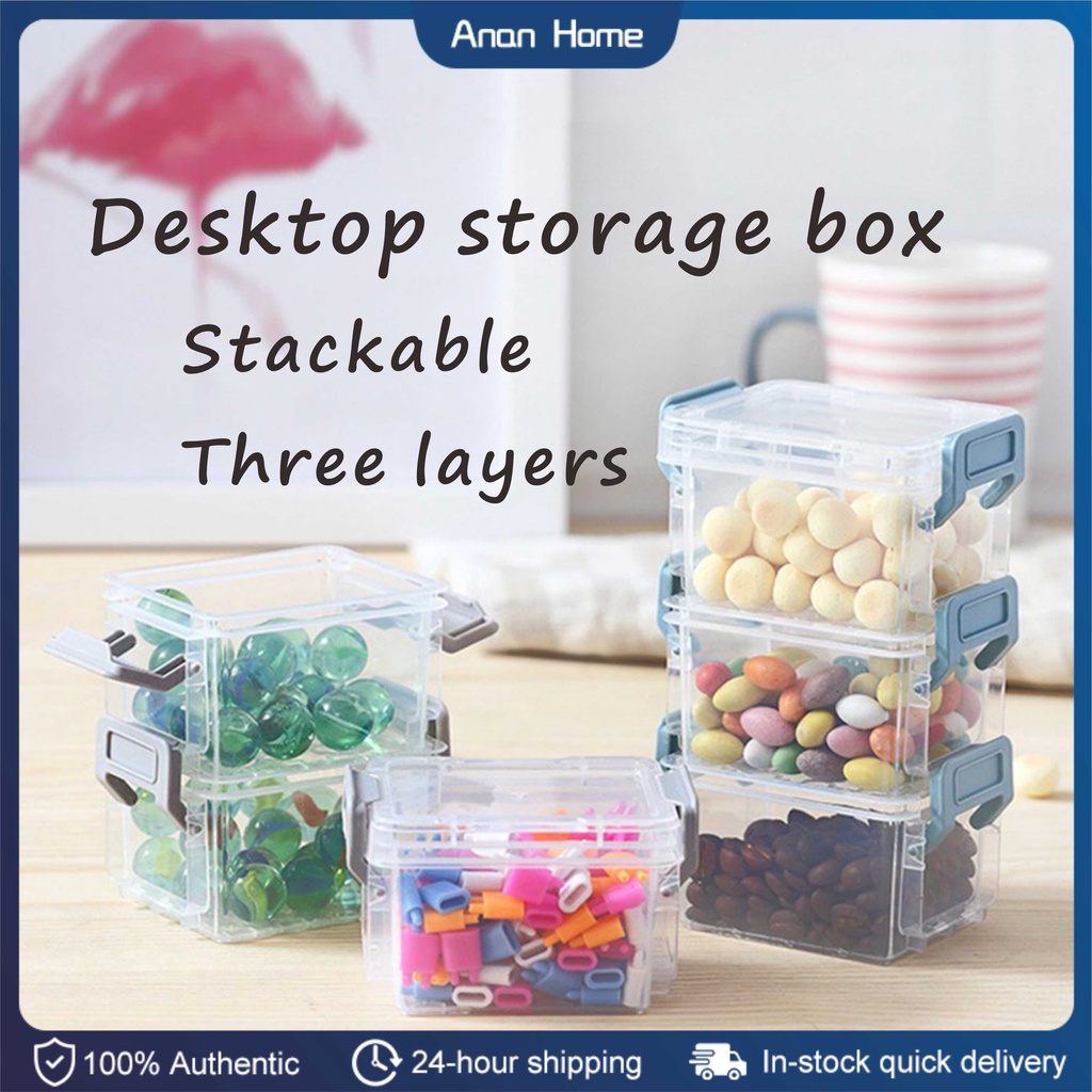3pcs Cute Mini Stackable Storage Box Dust Proof Cosmetic Storage with Cover Overlay Office ...