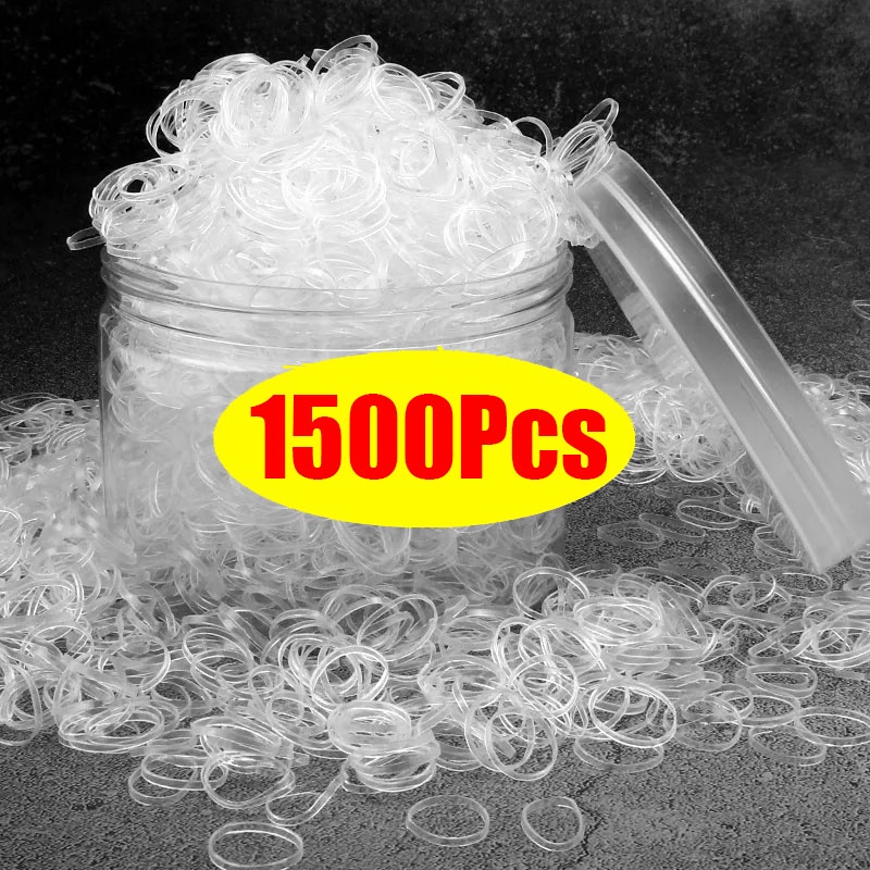 1500Pcs Transparent Hair Rubber Band/Elastic Clear Hair Tie Ponytail ...