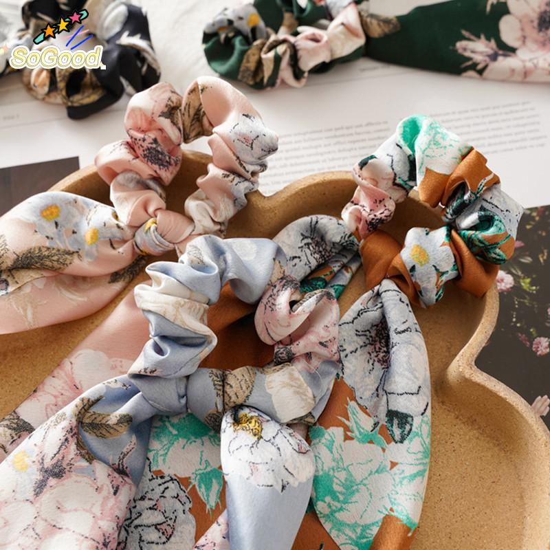 Retro flower large intestine circle knotted triangle long streamer bow ...