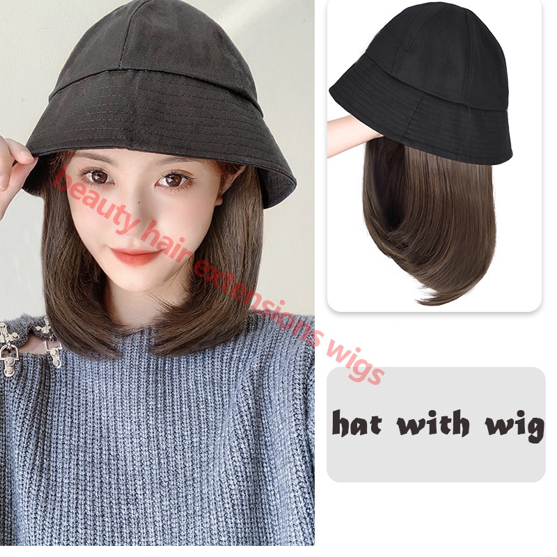 Synthetic Hat Wig For Women Hair Extension With Black Fisherman Hat ...