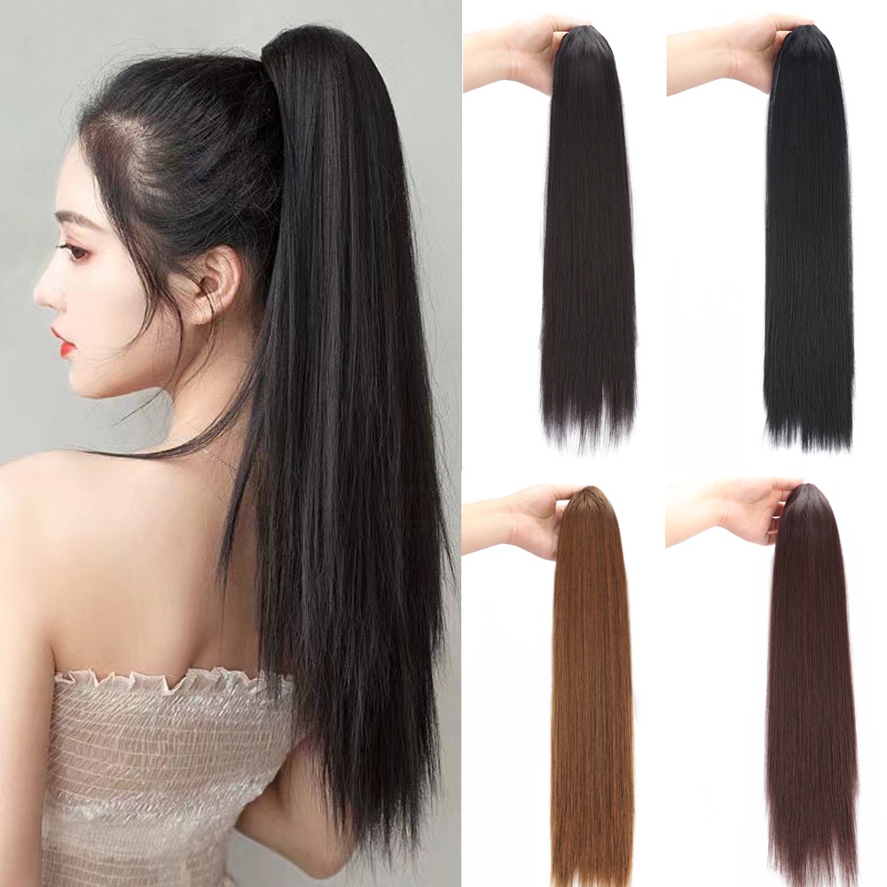 YOUJ 55cm Long Straight Ponytail Claw Clip in Hairpieces Wig for Women ...