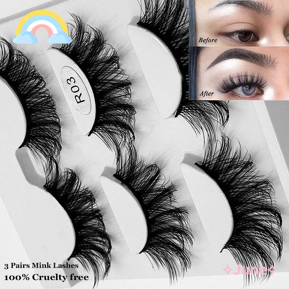 【Wholesale】JUNE SKONHED 3Pairs False Eyelashes Eye Extension Long Natural Dramatic 3D Mink ...