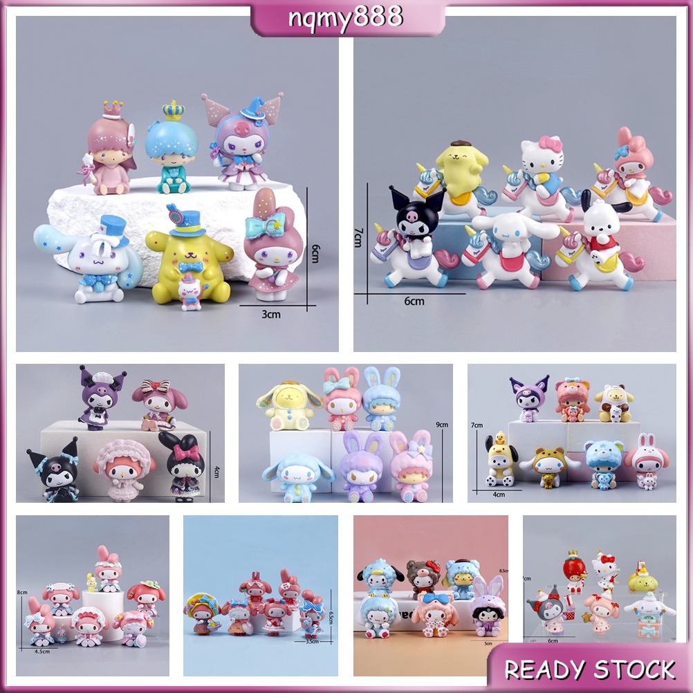6Pcs/ Set Kuromi Sanrio Melody Action Figures Hello Kitty Birthday ...