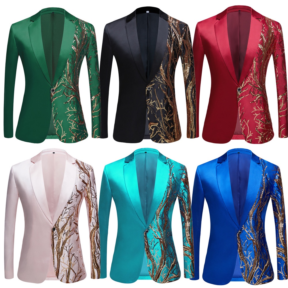 [Shipped on the same day] Hot Men's embroidered sequin suit golden ...