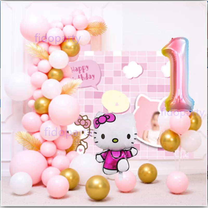 42pcs Disney Hello Kitty Balloons Set 32inch Gradient Pink Number ...