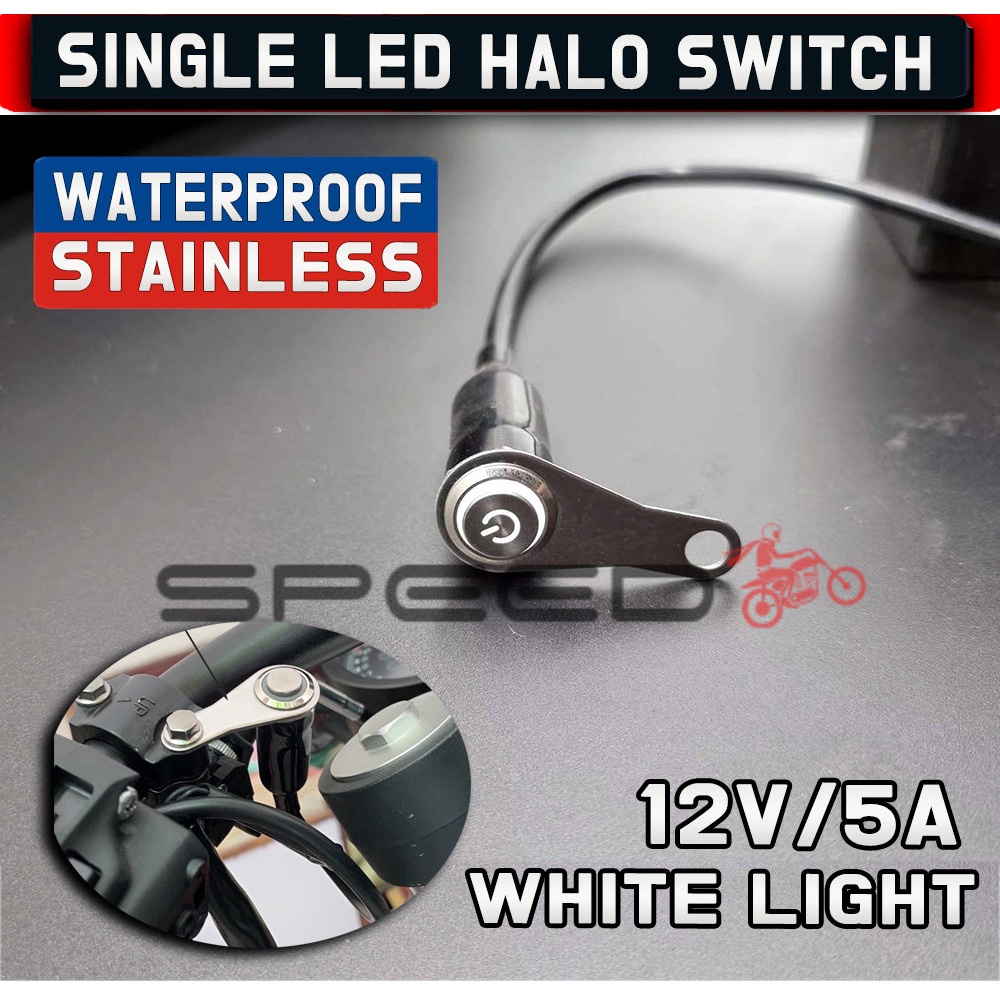 Motorcycle Single Halo Switch Stainless Steel ON-OFF Push Button Switch ...