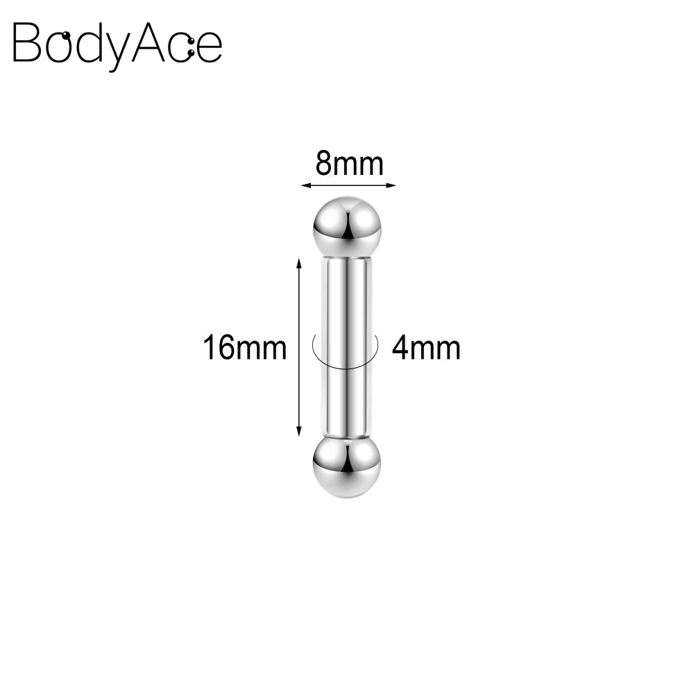 Bodyace 1 PC Large Gauge Stainless Steel Curved Eyebrow Ring Straight ...