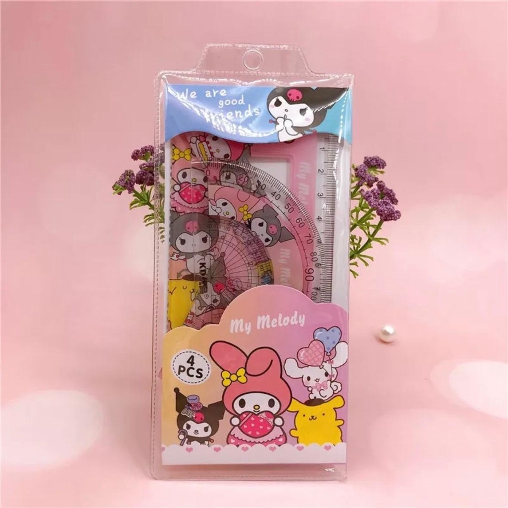 Sanrio Family 4-pieces Ruler Protractor Set (Kuromi, Cinnamoroll, My ...