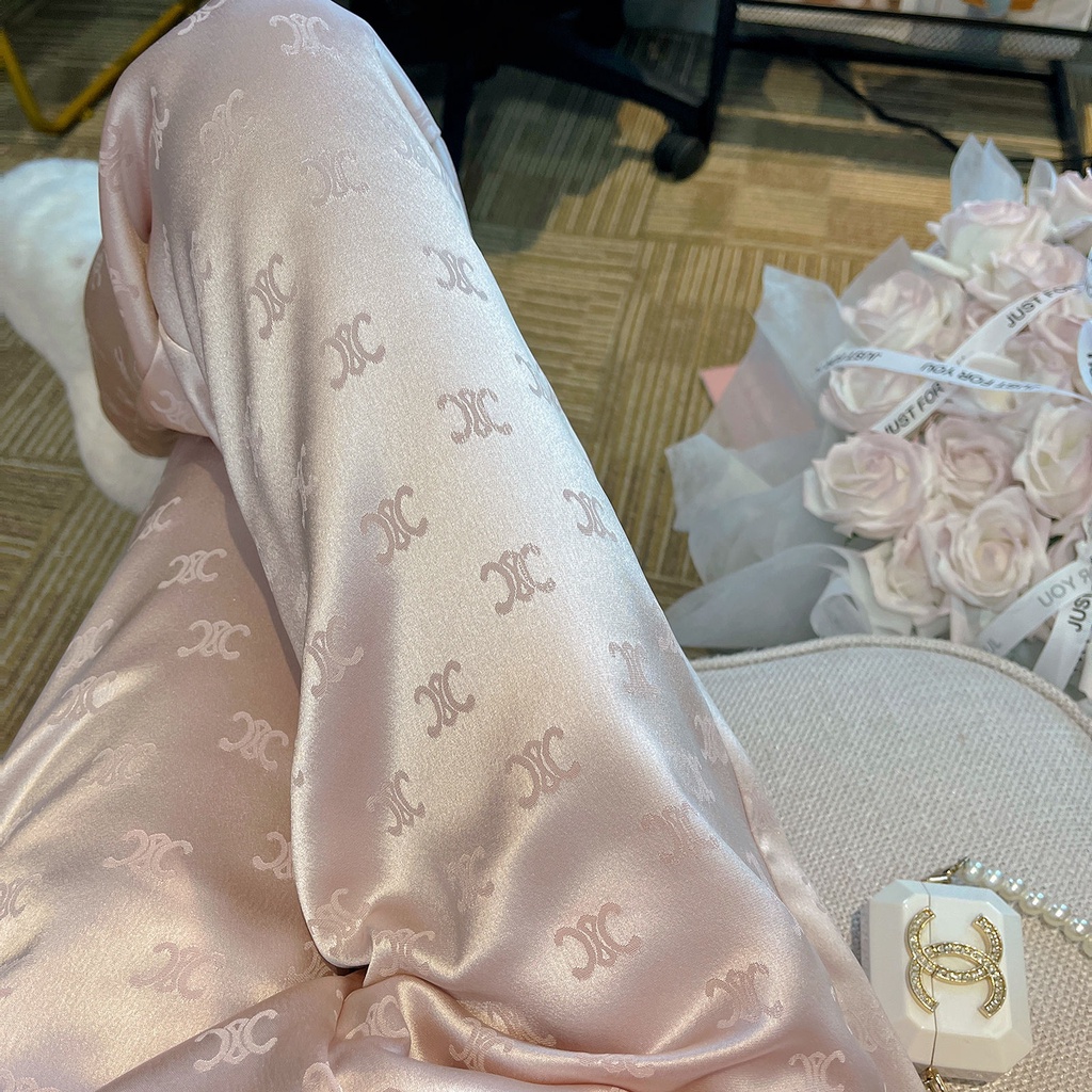 Pink Acetate Ice Silk Wide-Leg Pants Women Summer Thin High-Waist Drape ...
