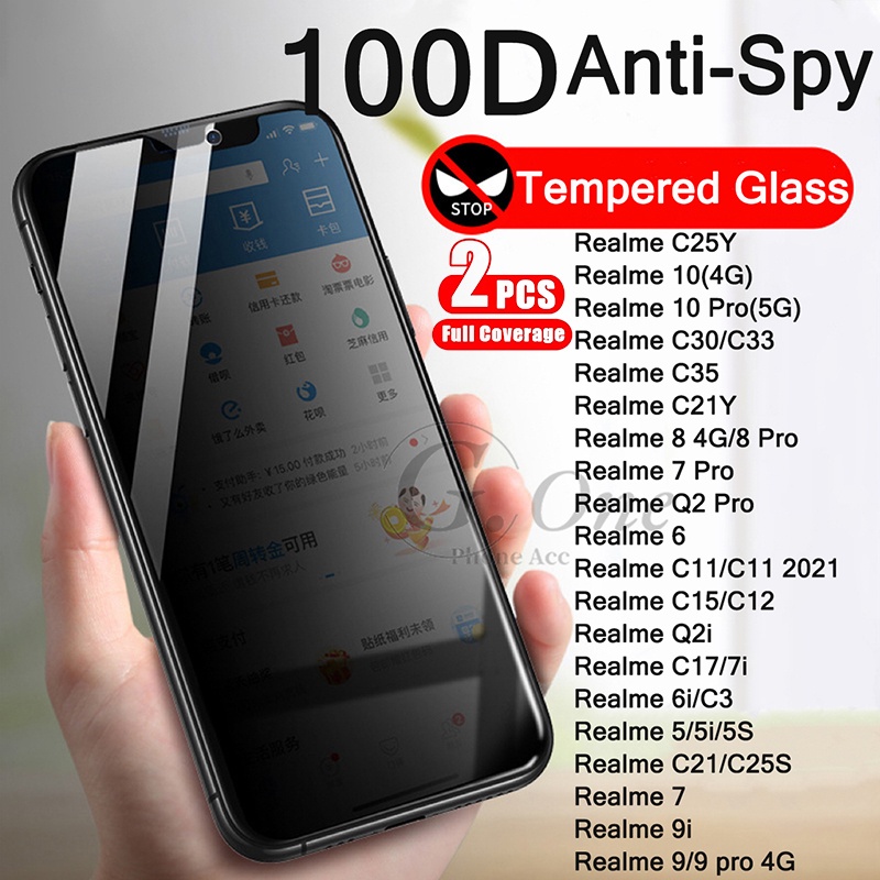 2Pcs Anti-Spy Privacy Tempered Glass Realme C11 C21Y C15 C12 C25 5 5i 6i C3 10 8i C30 C21 6 7 8 ...