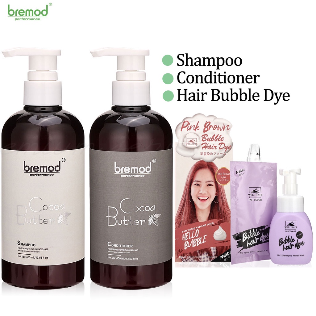 Bremod Shampoo& Conditioner 400ml with Well Hair Color Dye 60ml+30ml ...