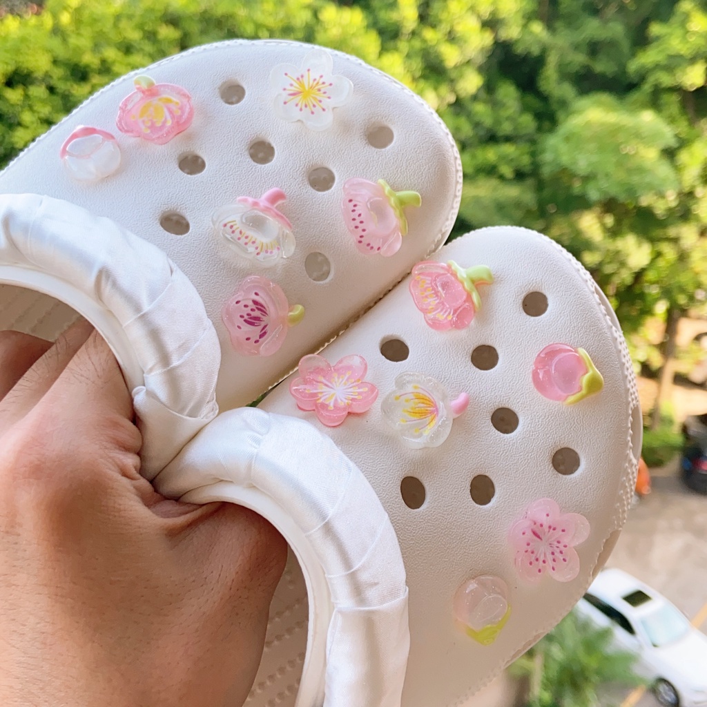 12pcs Transparent Sakura Tricolor Flower Set Croc Jibz Charm Button ...