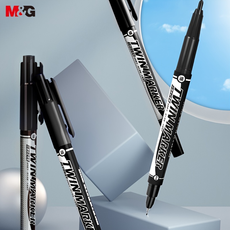 M&G Black Small Double-headed Fine Rod Marker Pen Multi-purpose Oil Pen ...