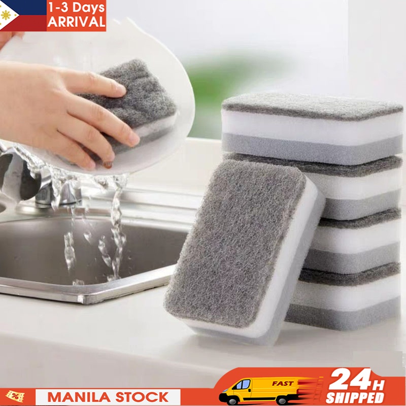 5Pcs Pack Three-Layer Double-side Sponge Scrub Dishwashing Pot Wipe ...