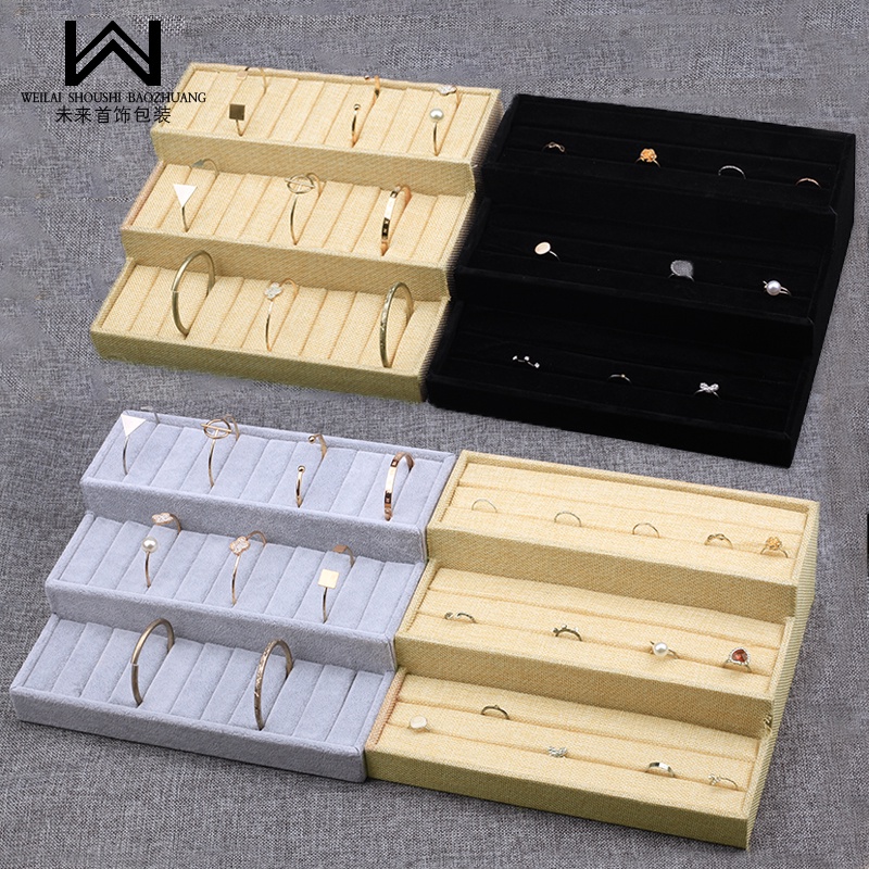[Anluoyi] Jade Bracelet Jewelry Storage Box Black Gray Ring Three-Layer ...