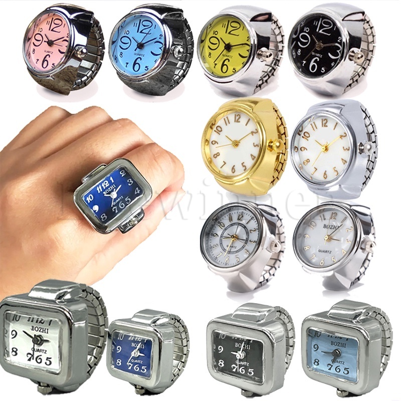 Women Stainless Steel Shell Retro Finger Ring Men Luxury Square Watch ...