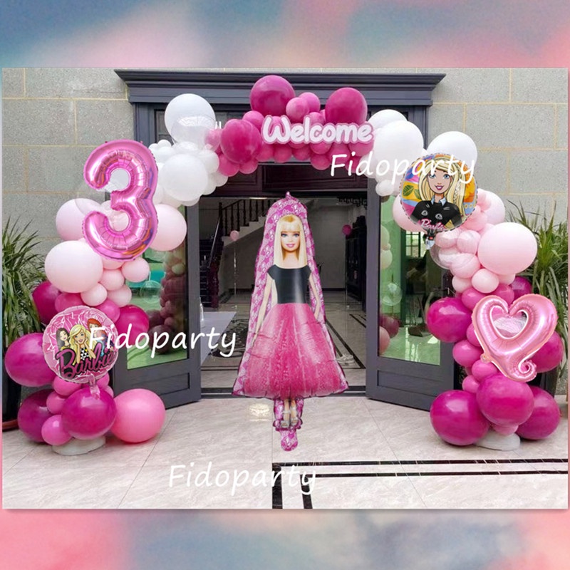 77pcs Pink Barbie Balloon Garland Arch Kit Heart Balloons For Girls ...