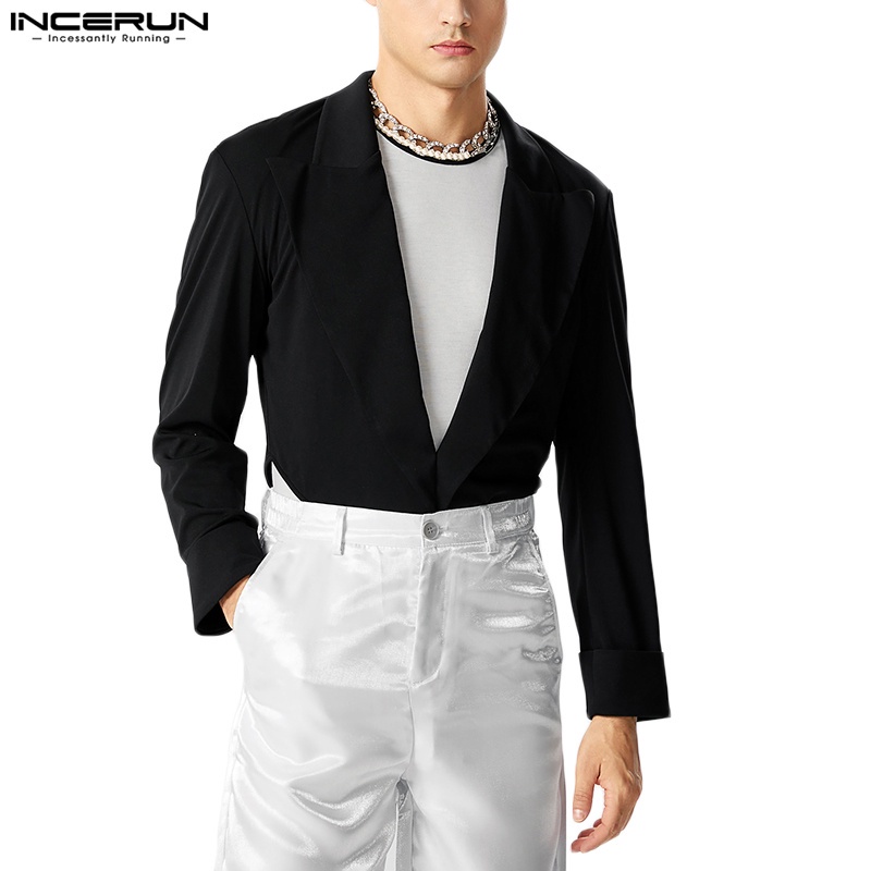 INCERUN Men Fashion Solid Color Deep V-Neck Long Sleeve Bodysuits ...