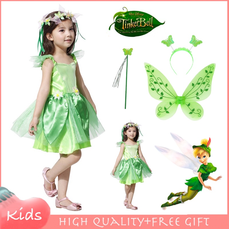 Tinker Bell Costume For Kids Girl Green Flower Elves Bow Mesh Dress ...
