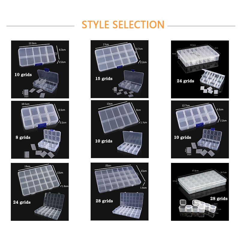 Plastic Jewelry Box 10/15/24 Compartment Slot Organizer Storage Beads ...