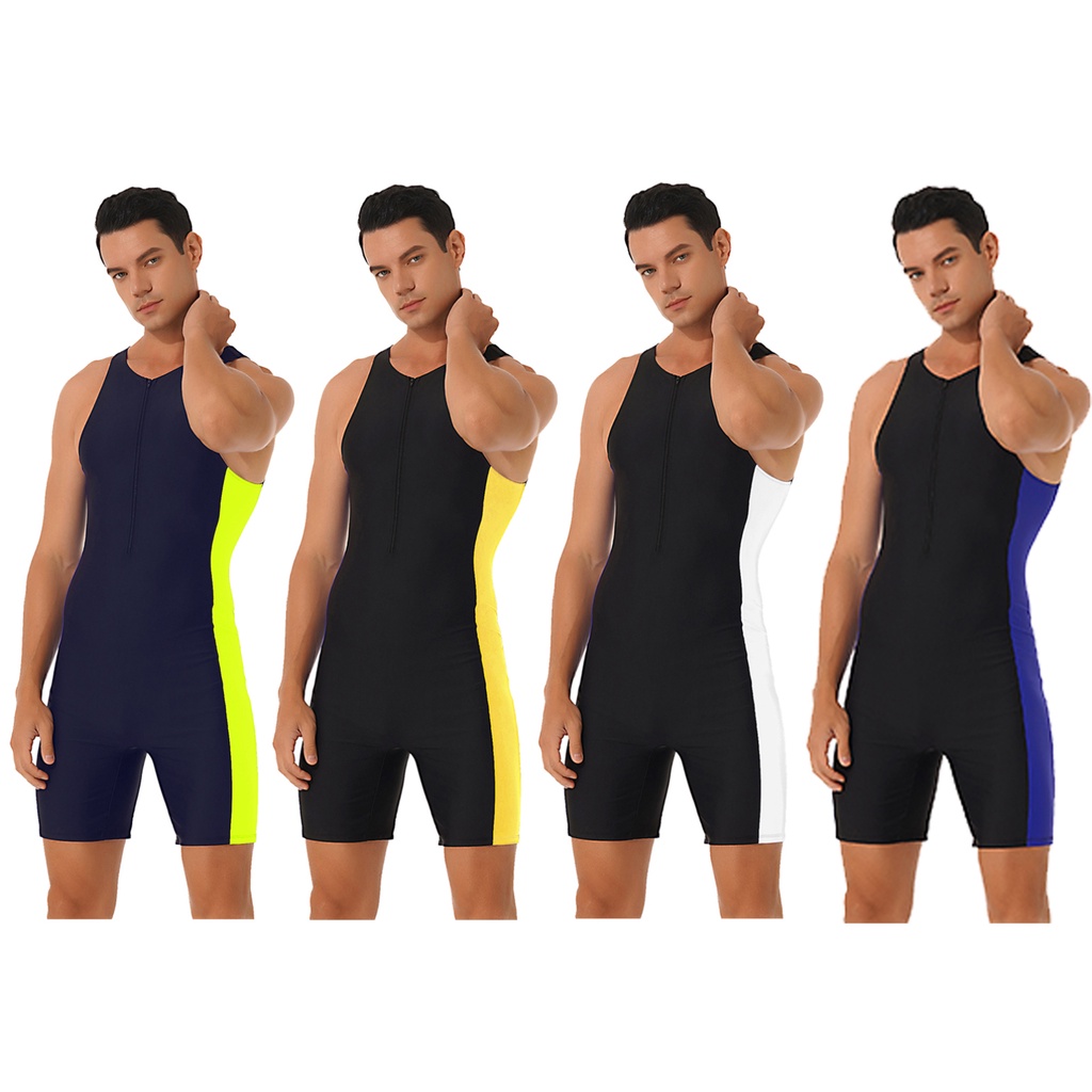 Men One-piece Swimwear Round Neck Sleeveless Front Zipper Color ...