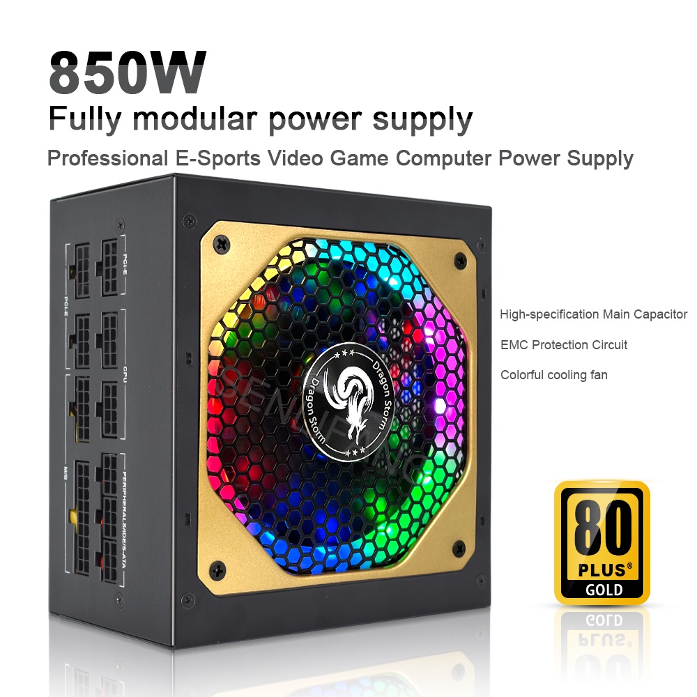 ATX 850W Full Modular 80Plus Gold Certified RGB 12V PC Power Supply ...