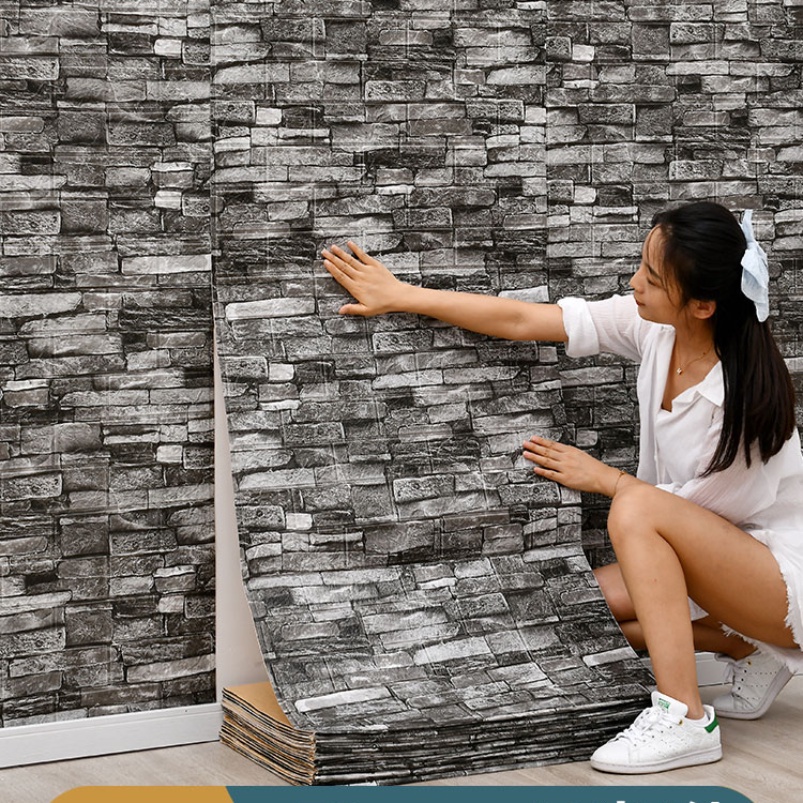 Fire Retardant Brick Foam Wallpaper Dinding 3D Wall Paper Stickers ...