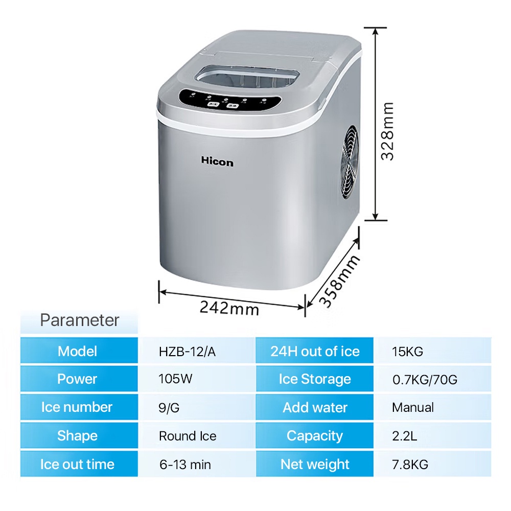 Hicon Automatic Ice Maker Machine Intelligent Ice Cube Molder 15KG/24H ...
