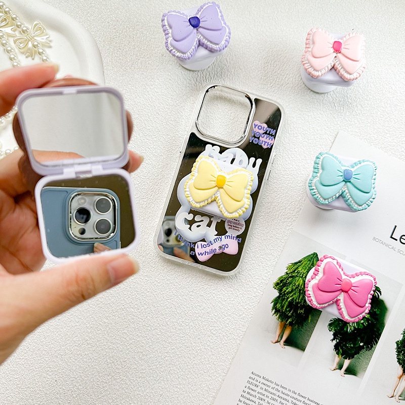 Cute Bow Mirror Plain Color Phone Grips Griptok Bracket Plain Phone ...