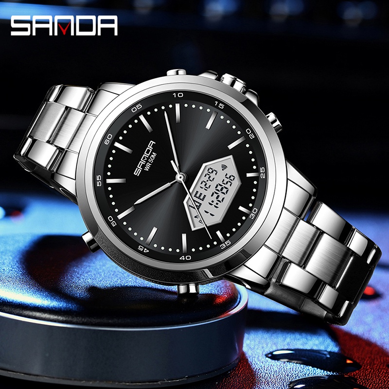 SANDA Waterproof Round Men's Fashion Quartz Watch Stainless Steel Strap ...