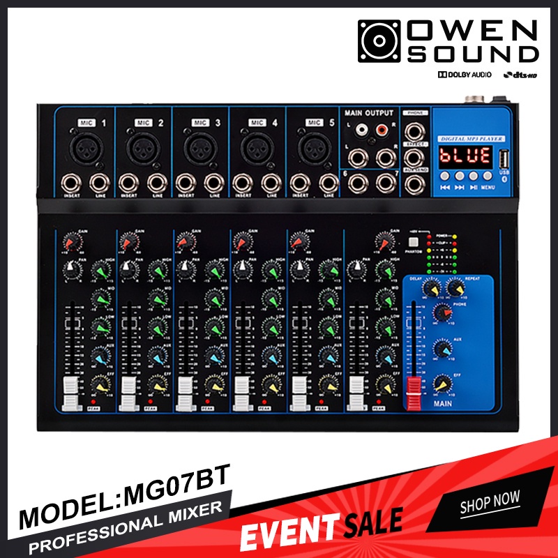 7 Channel Mixer Bluetooth Usb Sound Mixer 4 Channel Audio Interface ...