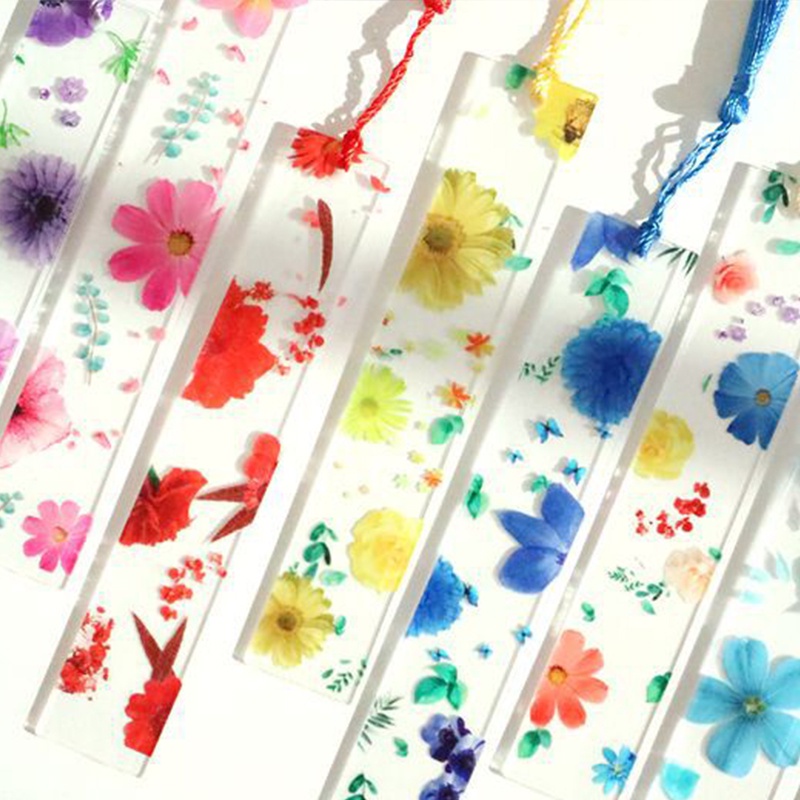 Transparent Acrylic Flower Series Bookmark with Tassels Floral Pattern ...