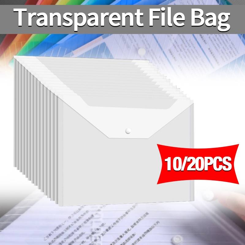 10/20pcs A4 Plastic Envelop With Botton Clear Stripe File Holder Office ...