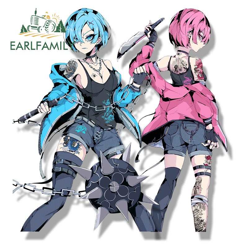 EARLFAMILY Street Punk Rem & Ram Fanart Car Sticker Anime Re:Life In A ...