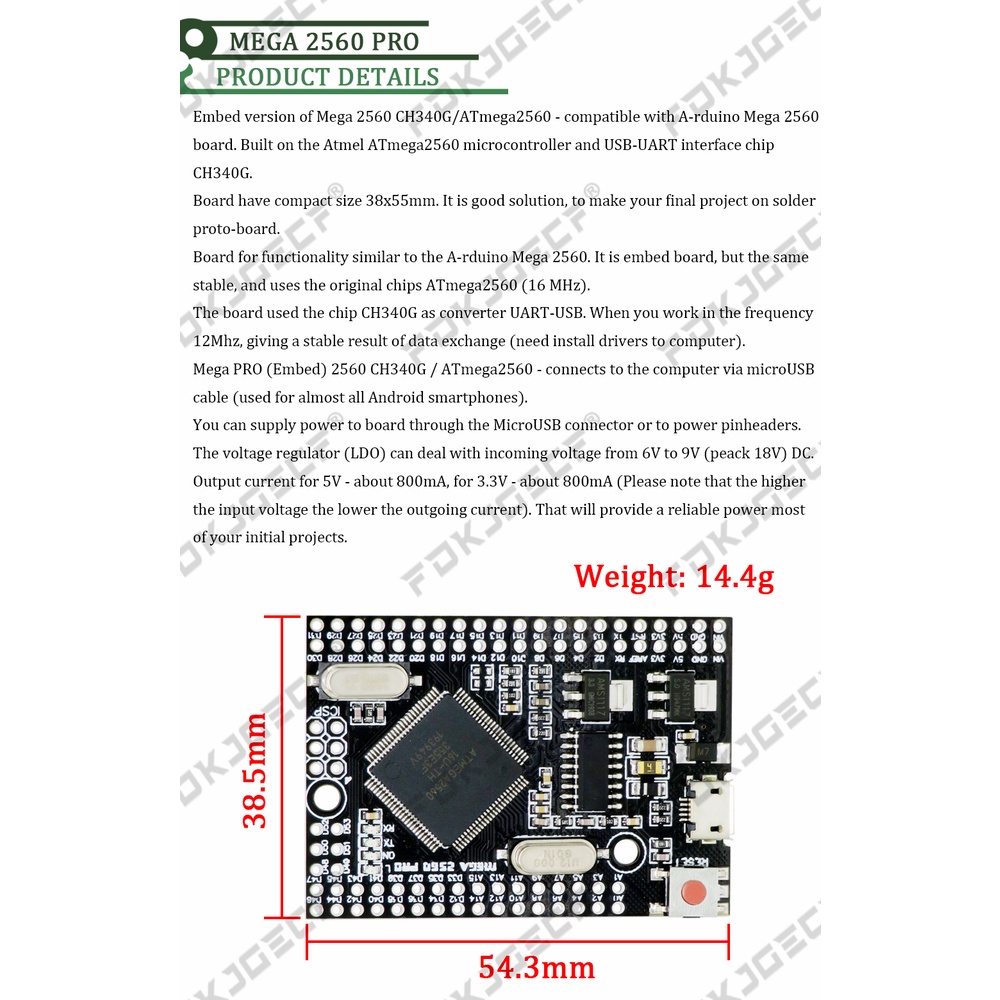 MEGA 2560 PRO Embed CH340G/ATMEGA2560-16AU Chip with male pinheaders ...