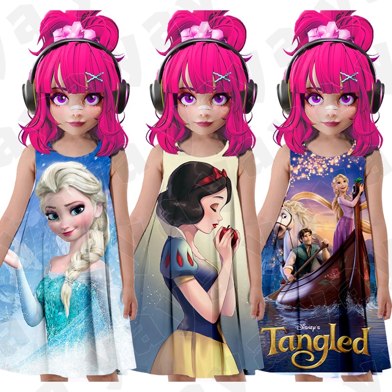 *YAYA*Disney Princess Print Dress For Kids Girl Above Knee Short Sleeve ...
