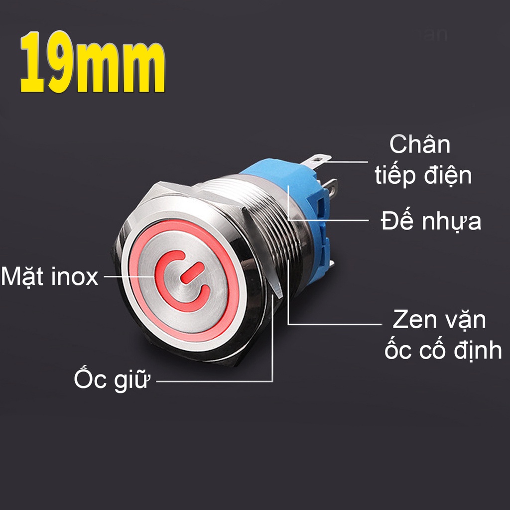 Power Switch Button Metal LED Hold Status 19mm, Self-Locking Push ...