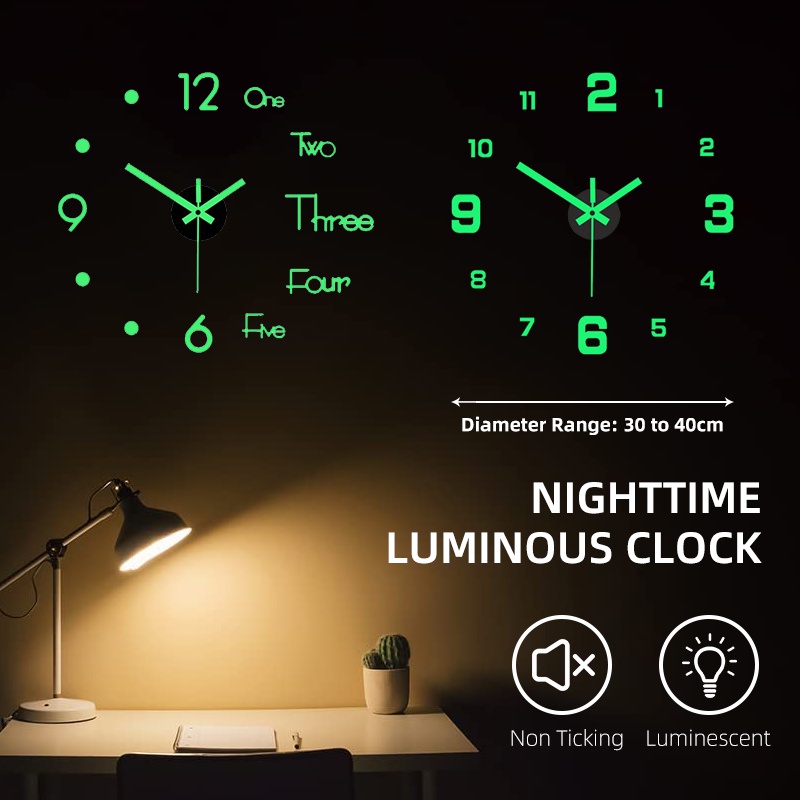 3D Luminous Wall Clock Sticker Frameless Silent Clock DIY Home Decor ...
