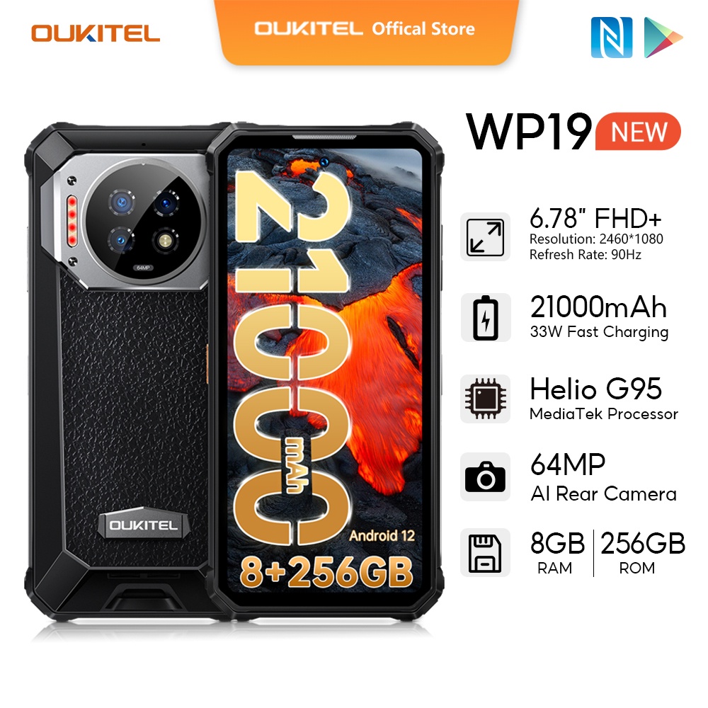 OUKITEL WP19 Rugged Night Vision Phone 21000mAh 8GB RAM 256GB ROM 64M ...