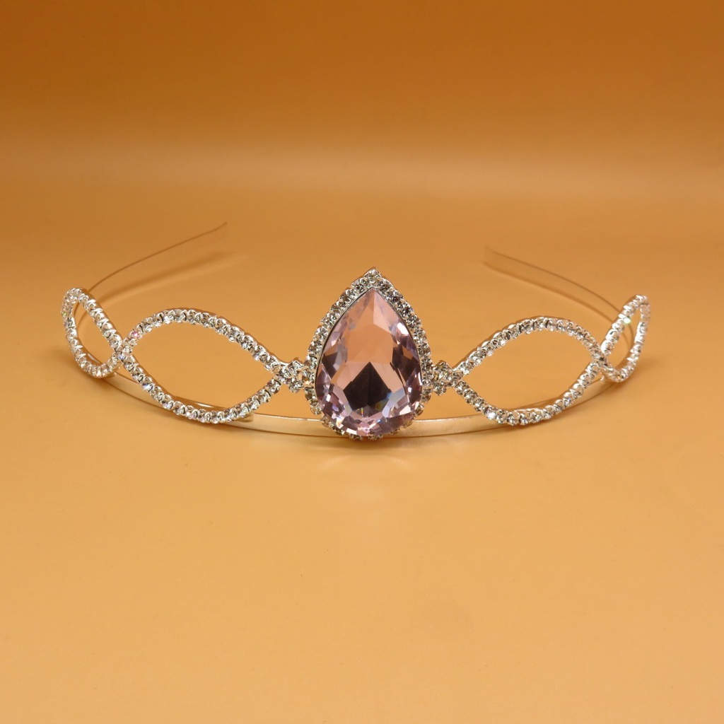 New Glass Water Drop Pink Crown Headband Hair Accessories Claw Chain ...