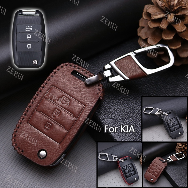 ZR For Leather Car Flip Key Fob Case Cover Bag For Kia Rio Soul Optima ...