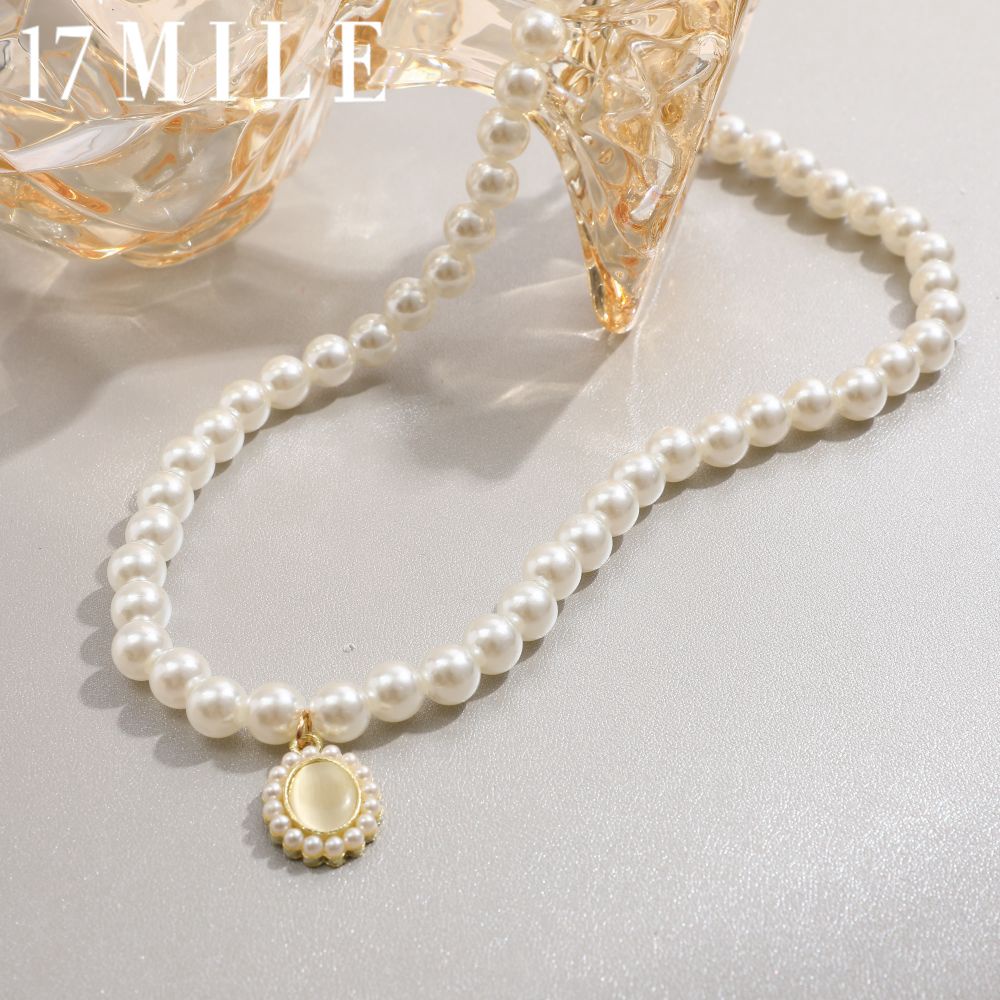 Elegant Round Moonstone Pendant Necklace Pearl Chain Choker Women ...