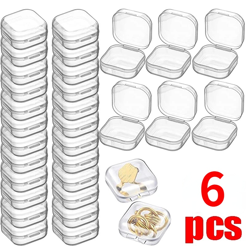 6Pcs Transparent Jewelry Packaging Box/Mini Square Plastic Flap Jewelry ...