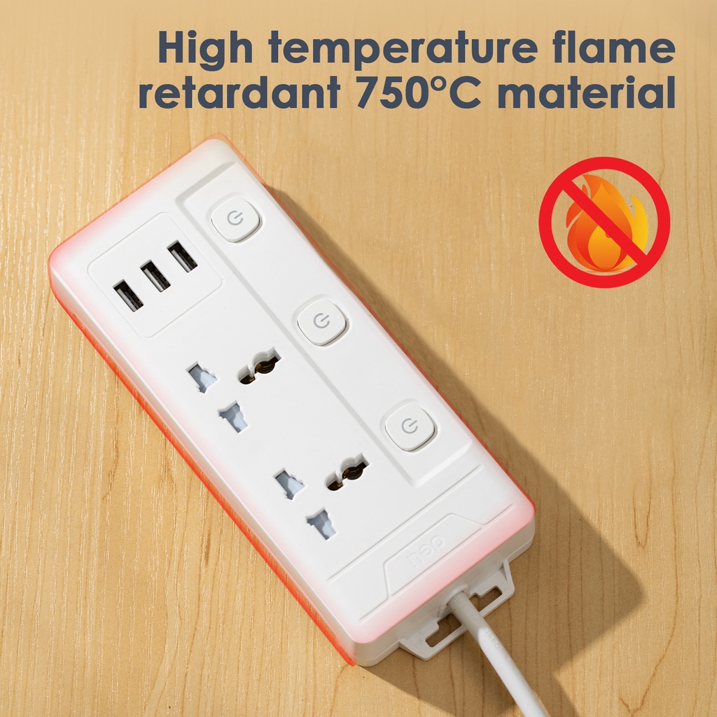 Deli 2m Multi Function Universal Hole Extension Cord Socket With Power Socket 3 Usb Ports