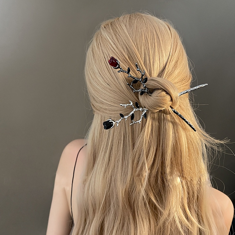 Unique Metal 3D Red Rose Hairpin New Chinese Style Headwear Hair ...