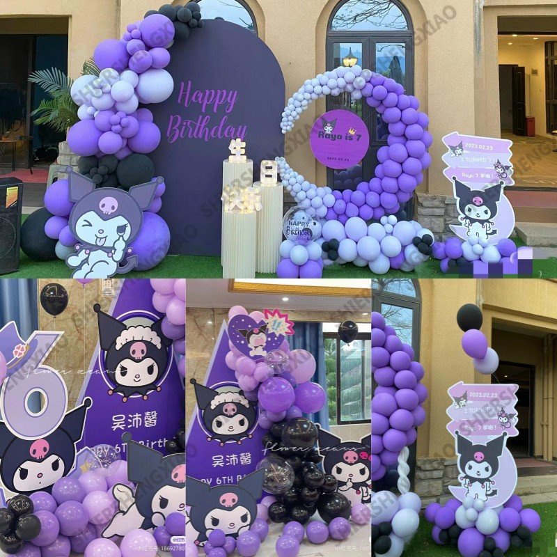1Set Sanrio Theme Kuromi Kids Birthday Party Balloons Arch Age 1-9 Foil ...