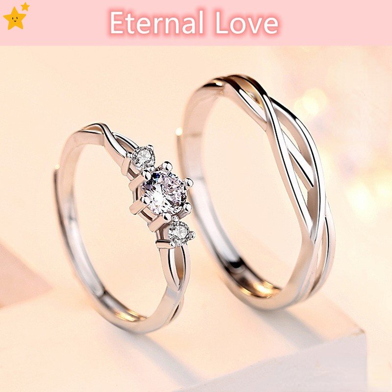 Silver Couple Ring Crystal Diamond Couple Wedding Rings JP4 | Shopee ...