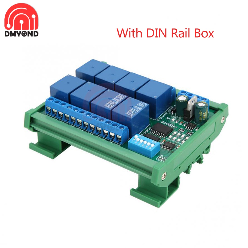 DC 12V 8 Ch RS485 Relay Board Modbus RTU UART Remote Control Switch DIN35 Rail Box for PLC ...