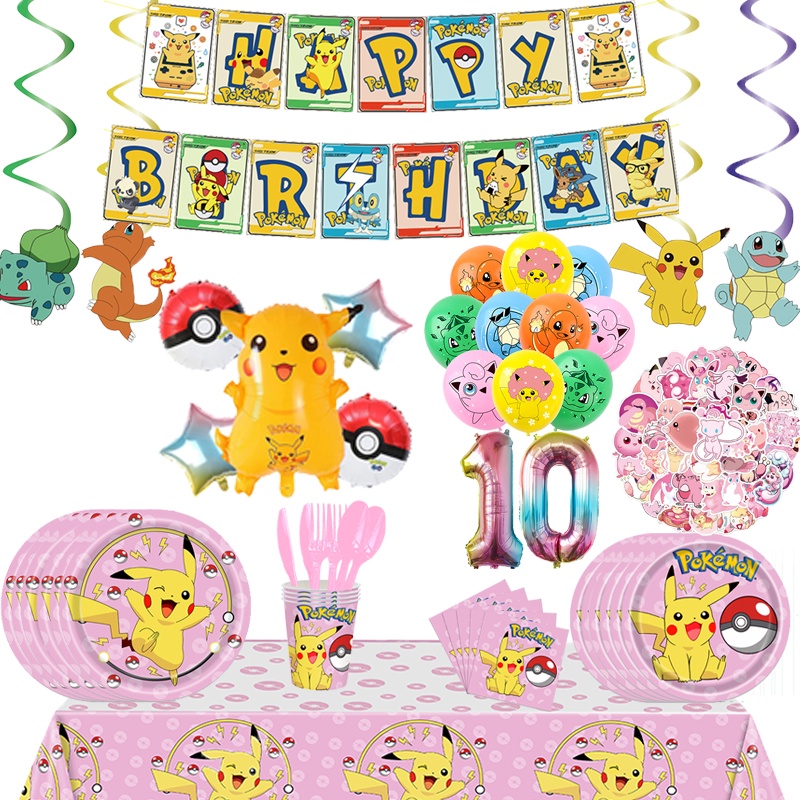 Pocket Monster Series Pink Party Decoration Pikachu Birthday Decoration ...